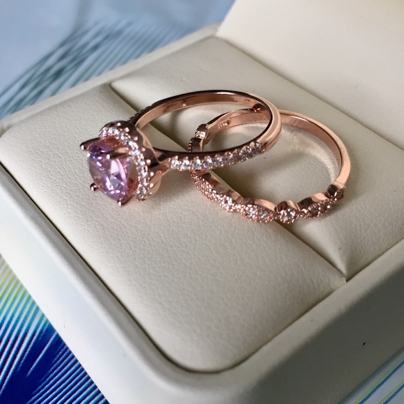 Jewelry | Pink Cz Rose Gold Engagement Ring Set | Poshmark